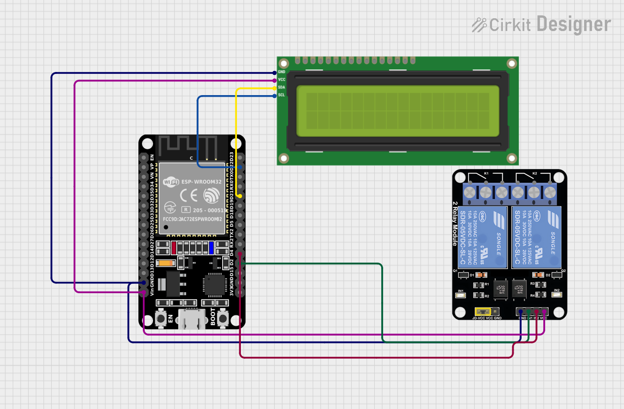ESP32-Controlled I2C LCD Display and Relay Module - How-to Guide and Editable Circuit | Cirkit ...