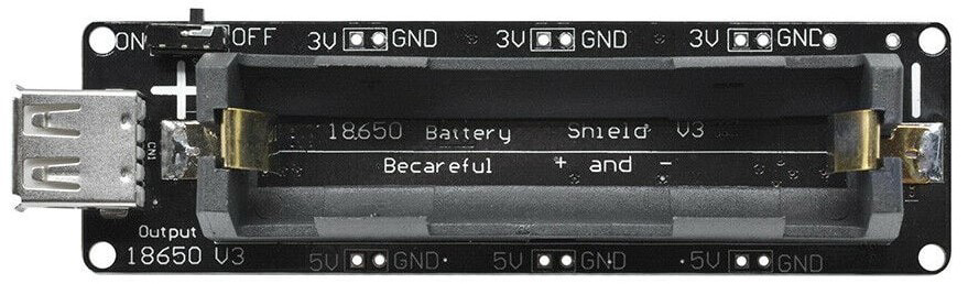 How to Use Battery Shield 18650: Pinouts, Specs, and Examples | Cirkit Designer