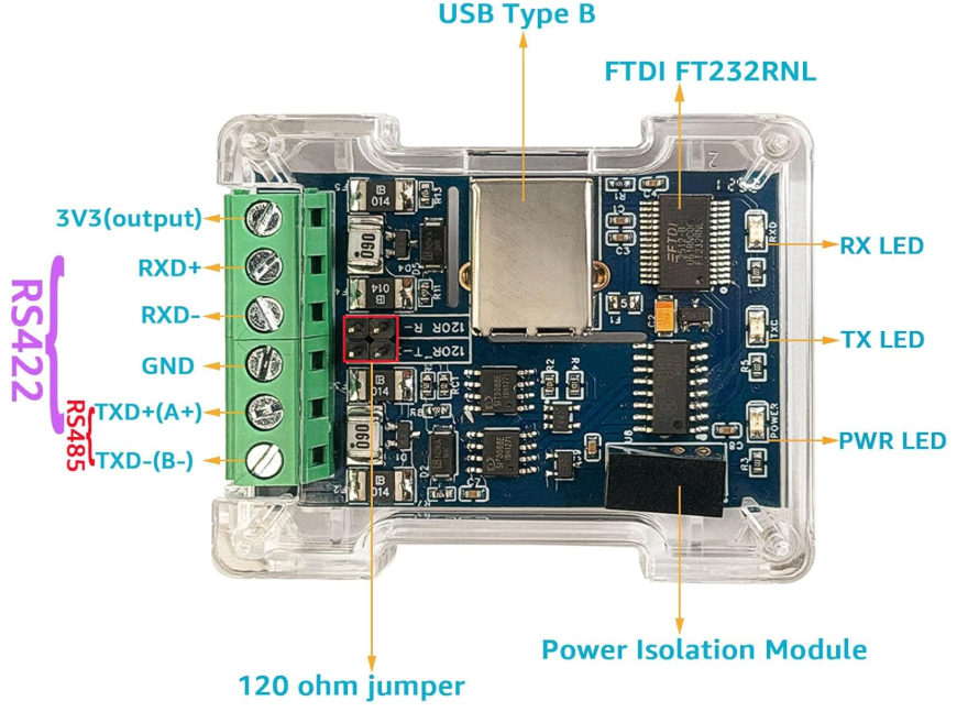 How to Use RS-485-USB: Pinouts, Specs, and Examples | Cirkit Designer